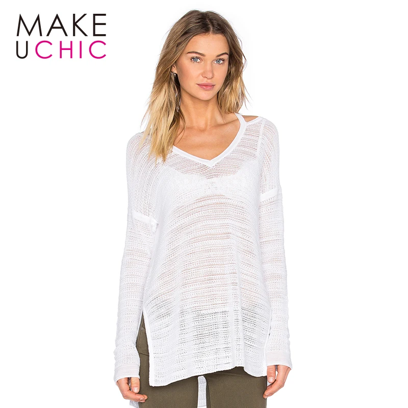 Makeuchic Apparel Summer Women T Shirt Casual Solid White Sexy Sheer