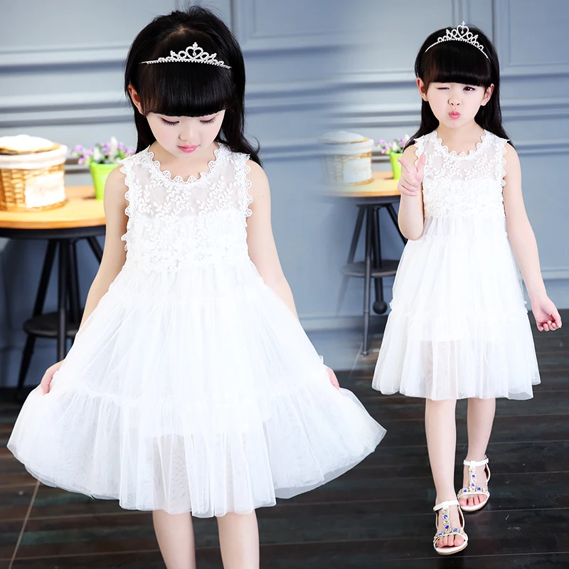 2018 Summer Children's Sundress Girls Fashion Lace Embroidered Gauze ...