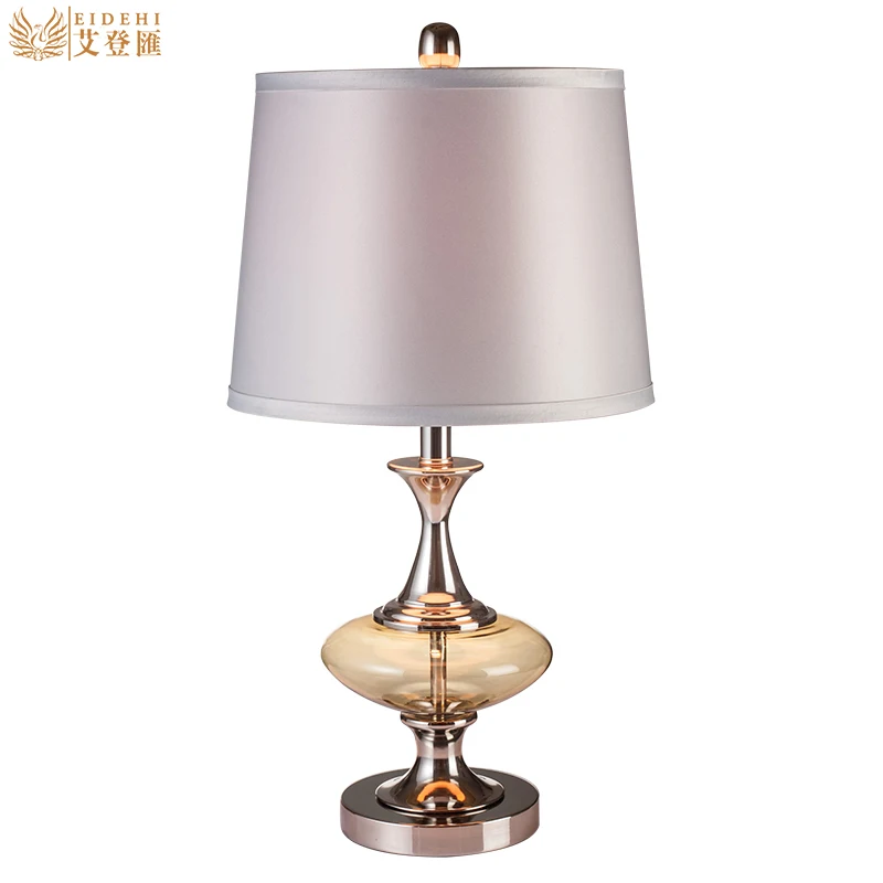 Modern Simple Champange Crystal Glass Fabric Led E27 Table Lamp For ...