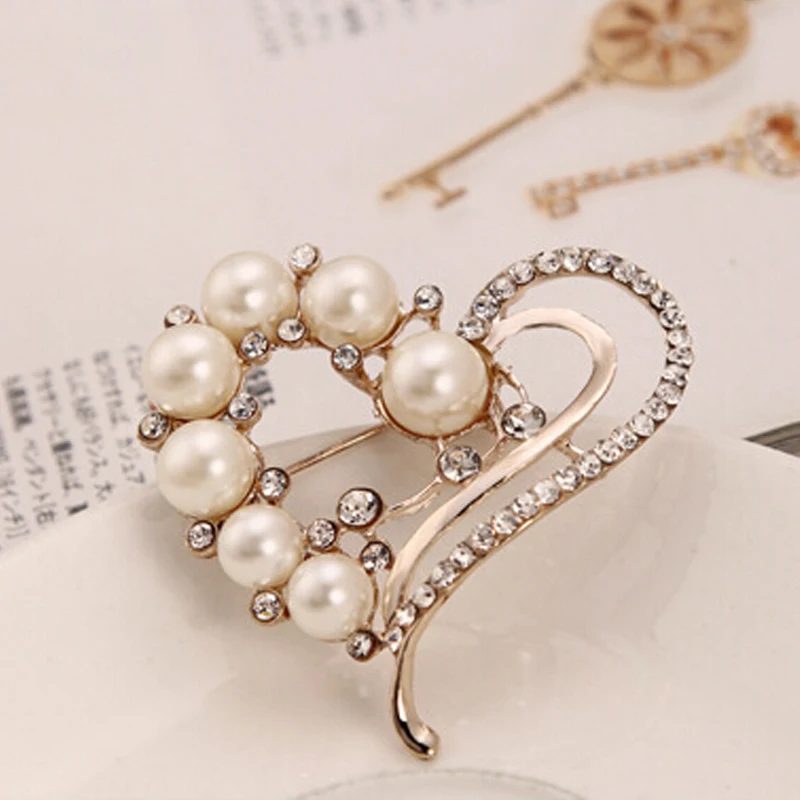 Trendy Women Heart Brooches Pearl Rhinestone Brooches broches mujer for ...