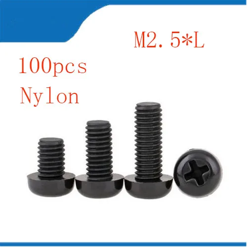 Free Shipping 100 Pcs Nylon Round Philips Head Screw M2 5 Length 4 12mm