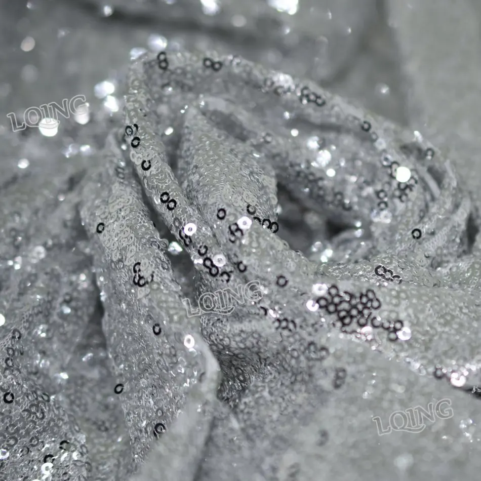 45*120CM Glitzy Embroidered Sequin Fabric Material Silver Mesh Sequin Lace Fabric For Clothes ...