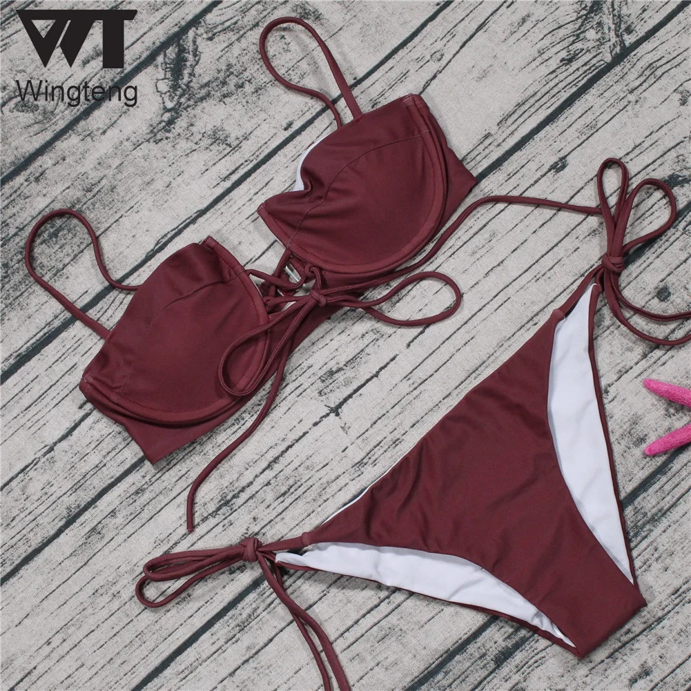 2018 Solid Brazilian Bikini Bandage Swimsuit Women Thong Bikinis Retro ...