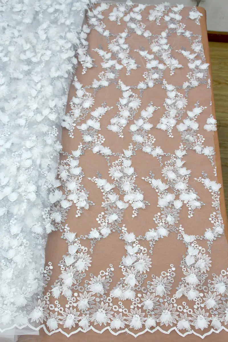 3d flower applique french tulle lace with beads beautiful white ...