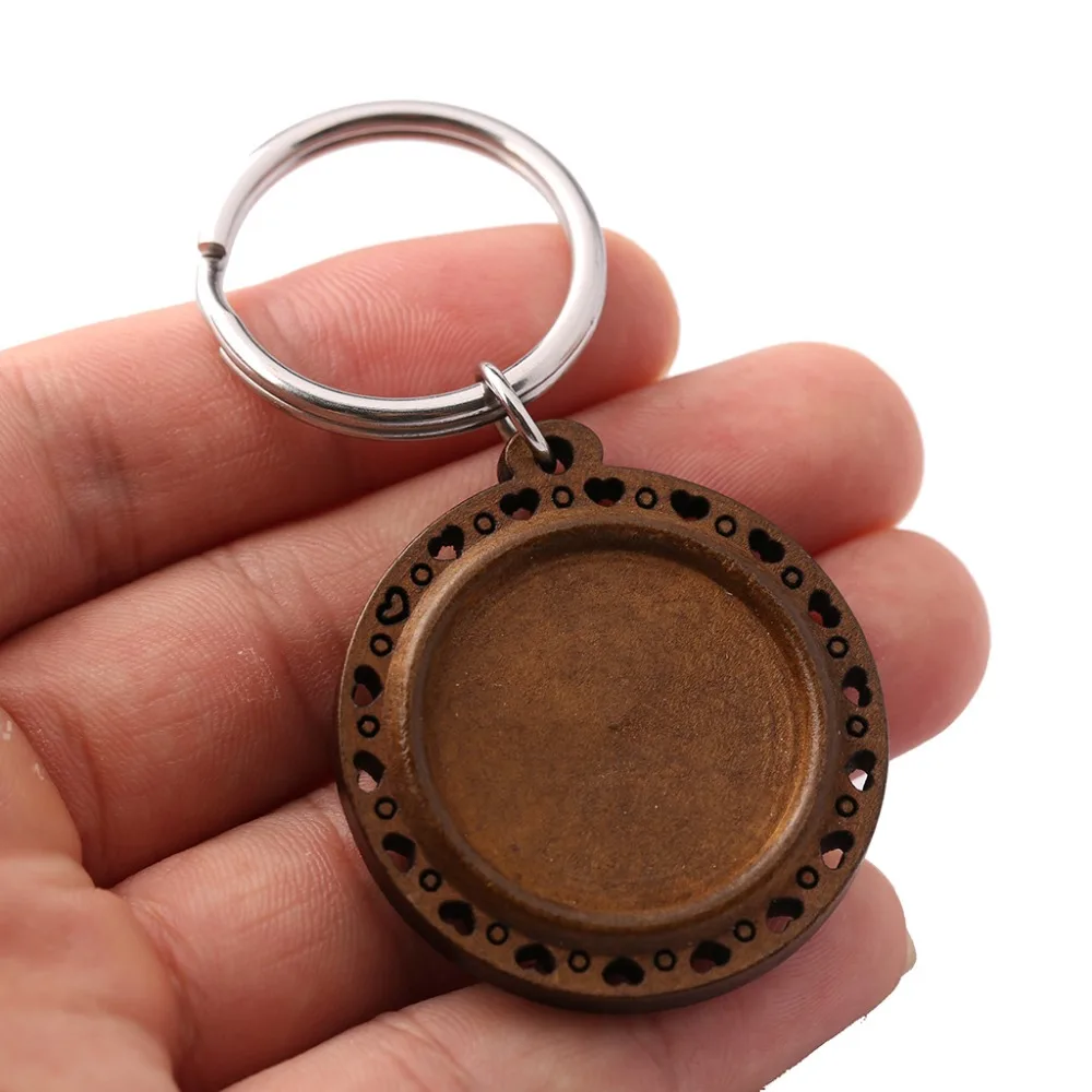 onwear 5pcs 25mm round wood cabochon keychain base settings blank ...