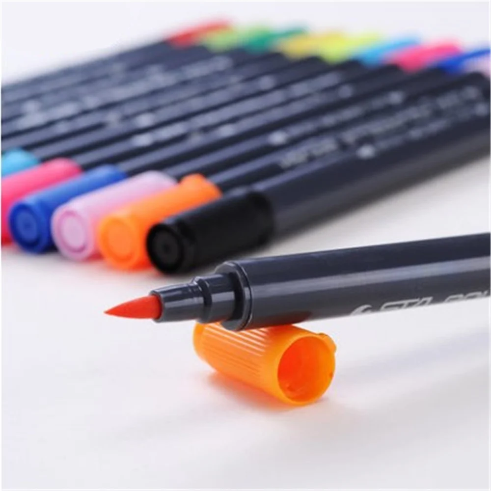 Double Head Coloring Brush Pen 12 Color Set Flexible Brush Marker Water