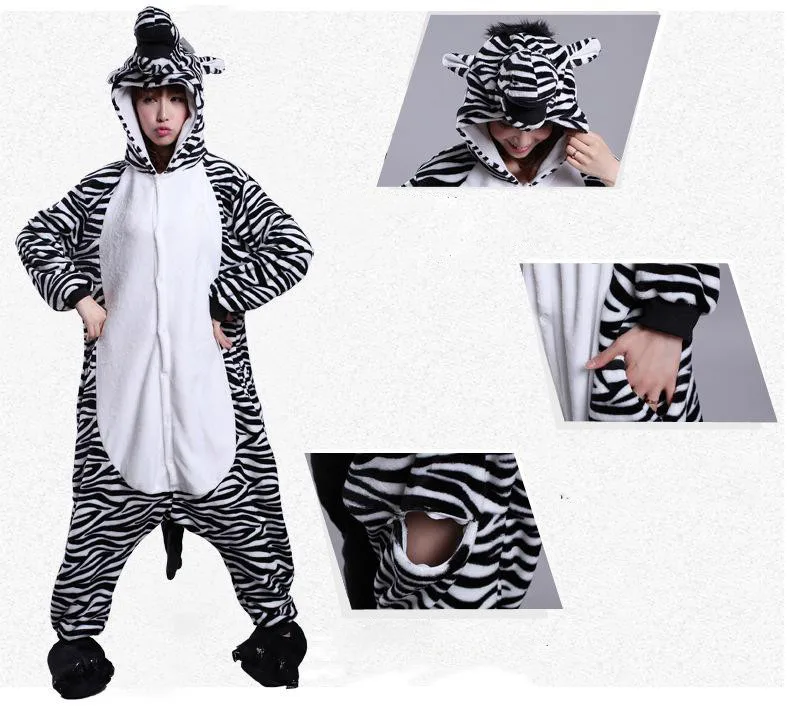 Flannel Zebra Tigger All in One Pijama Animal Cosplay Cartoon Onesie ...