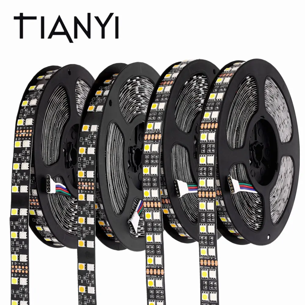 RGB LED Strip Waterproof 5050 120LEDs/m Double Row Black PCB DC 12V 24V ...