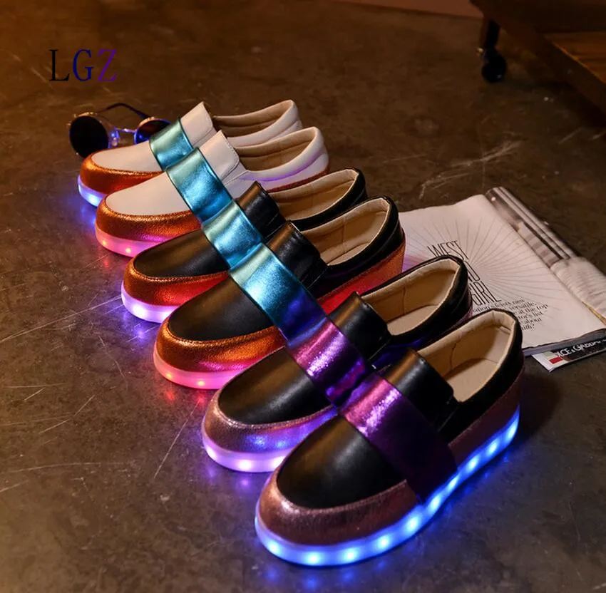 2016 USB charging women's fashion shoes colorful led shoes men's casual ...