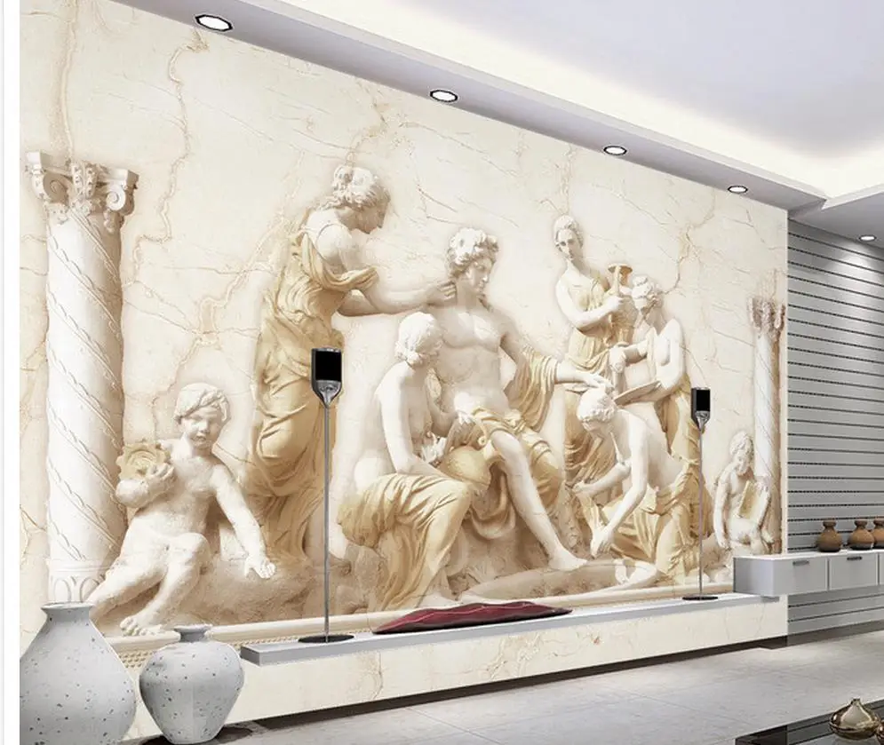 European Embossed Sculpture Figures Living Room Murals Photo Wallpaper ...