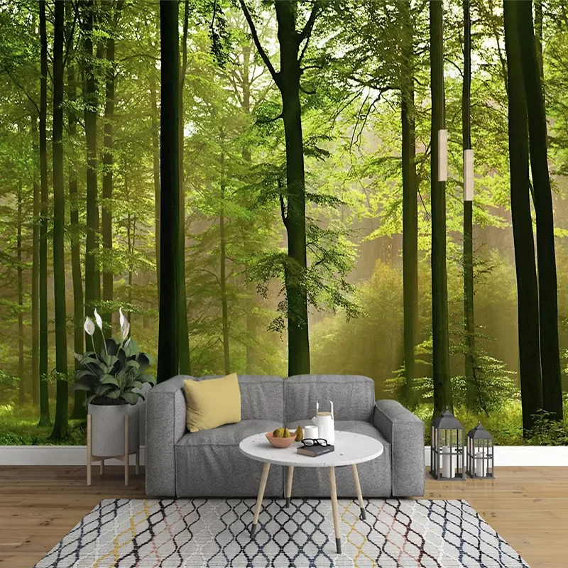 Custom 3d Murals Sunshine Forest Green Landscape Original Forest Photo ...