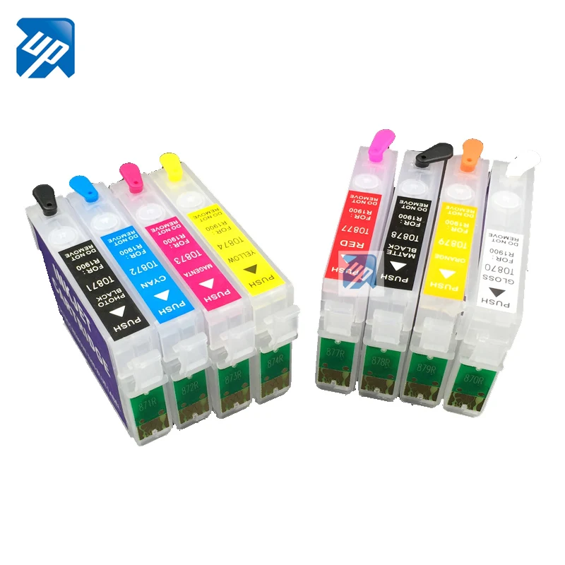 8pcs For Epson 1900 R1900 Refillable Ink Cartridge CISS CIS T0870/T0871 ...