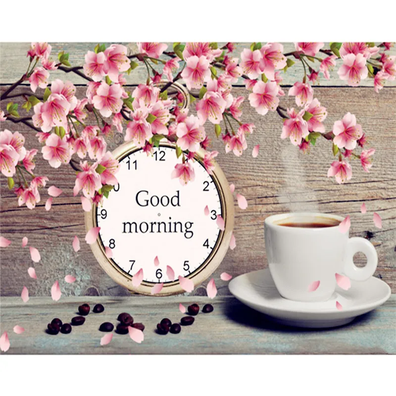 New Diy Round Diamond Embroidery Good Morning Coffee Beaded Embroidery ...