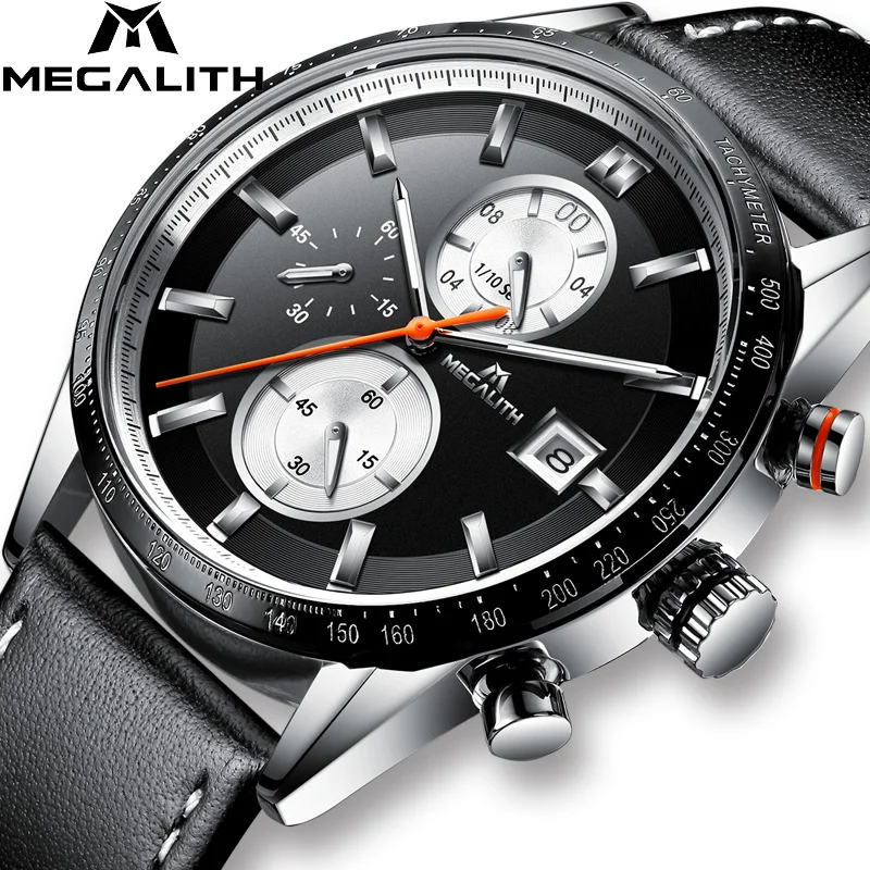 MEGALITH Fashion Man's Quartz Wristwatch Waterproof Sports Chronograp ...