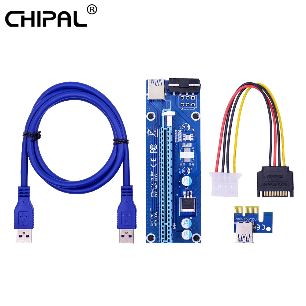 Chipal Ver006 100cm Pci-e Riser Card Pcie 1x To 16x Extender With Sata ...