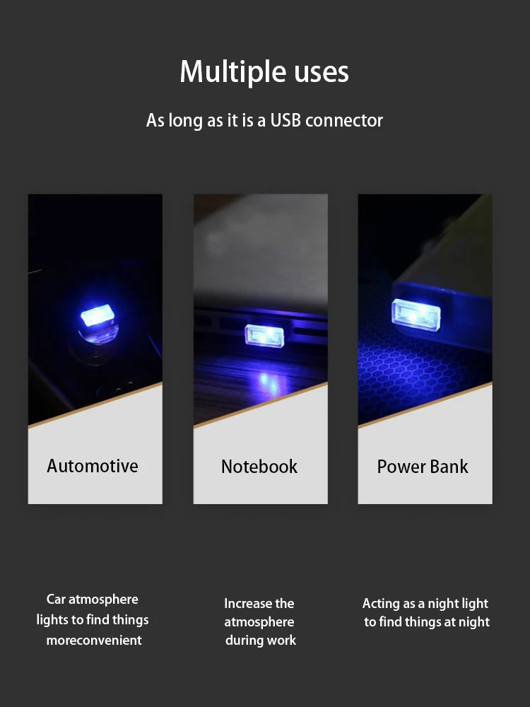 Mini LED Headlight Car Neon Interior USB Atmosphere Light Plug And Play ...