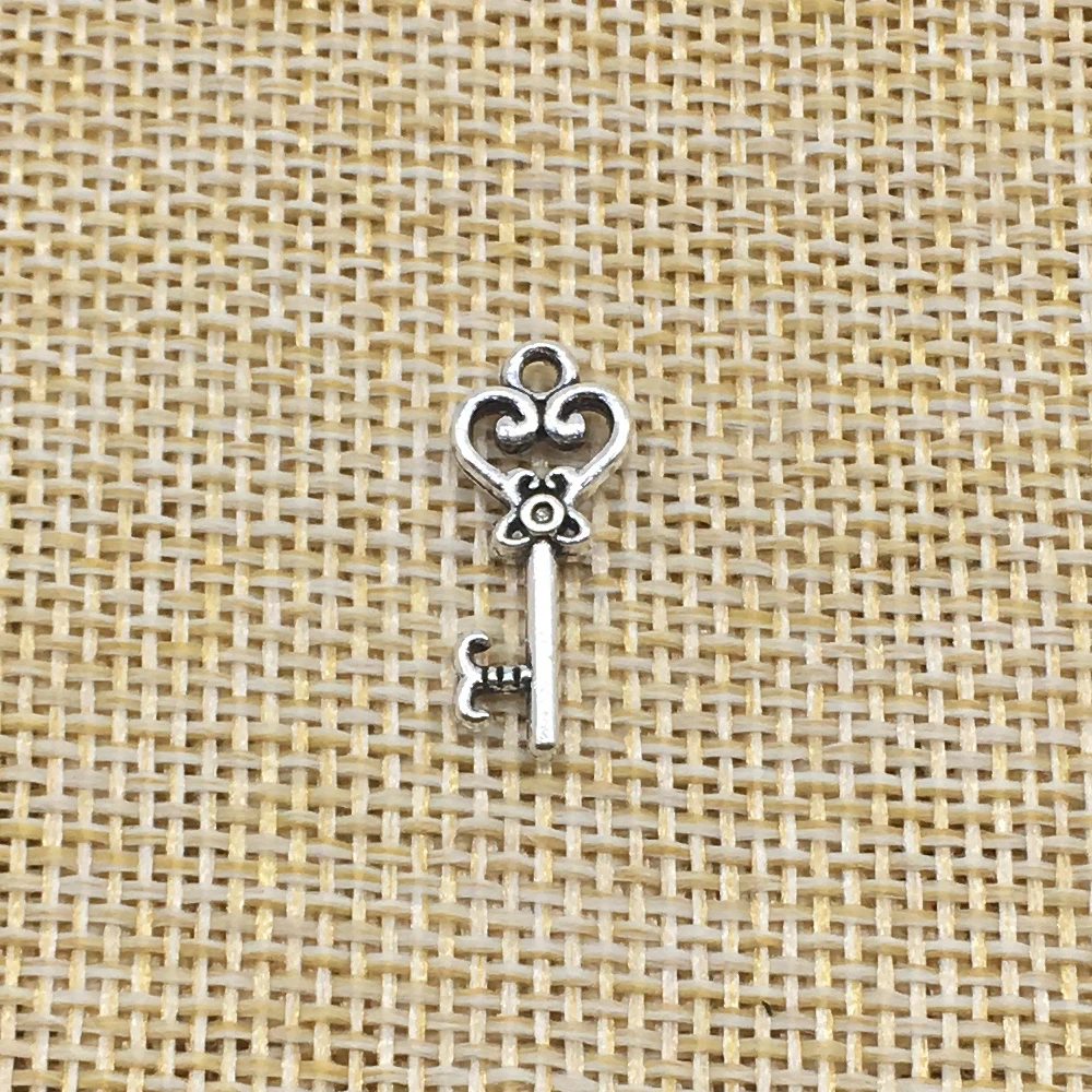 100Pcs Small Key Charms antique silver color DIY Jewelry Making ...