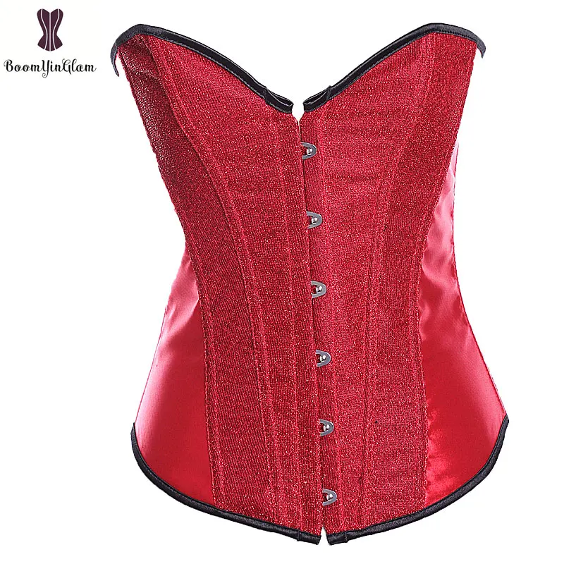 Shinning Overbust Corset Top Satin Fish Boned Bustier Sexy Women Party ...