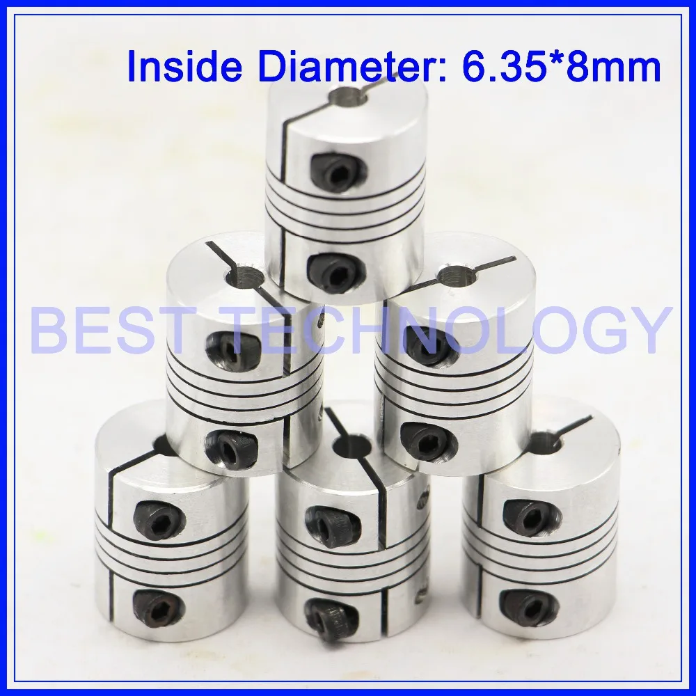 6pcs CNC Stepper motor shaft connector 6.35 x 8mm Flexible Shaft ...