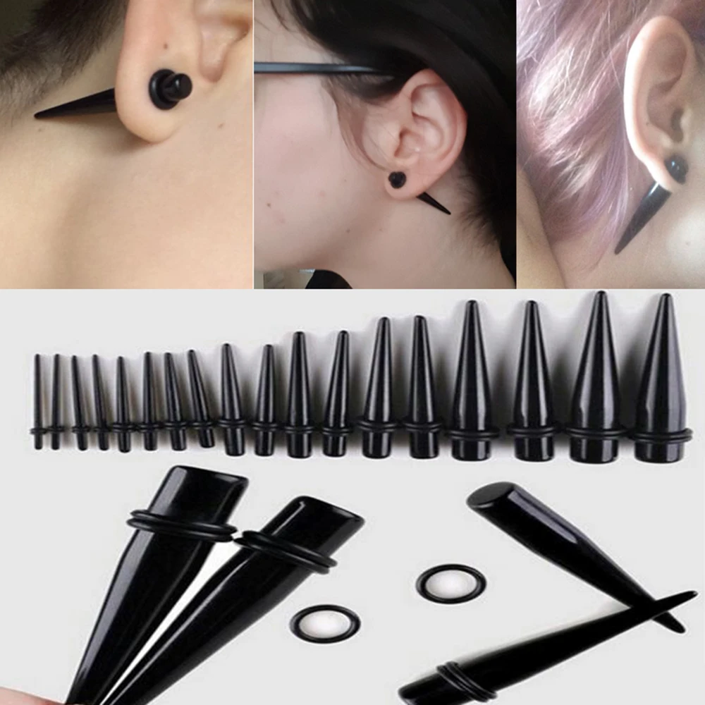 JUNLOWPY medidores de oreja de acrílico negro, Kits de estiramiento de ...