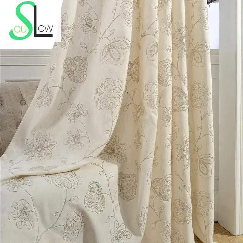 Slow Soul Embroidered Floral Pastoral Cotton Flower Curtain Fabric ...