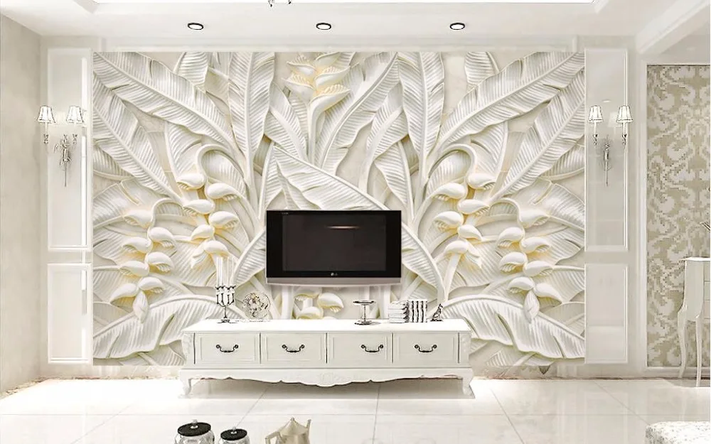 custom 3d photo wall mural European embossed leaves wallpaper for walls ...