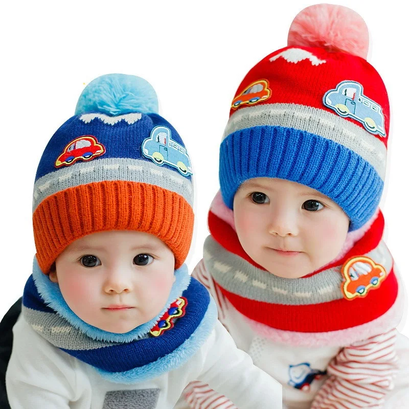 New 2017 Winter Baby Hat Scarf Set Boys Girls Caps Warm Knitted ...