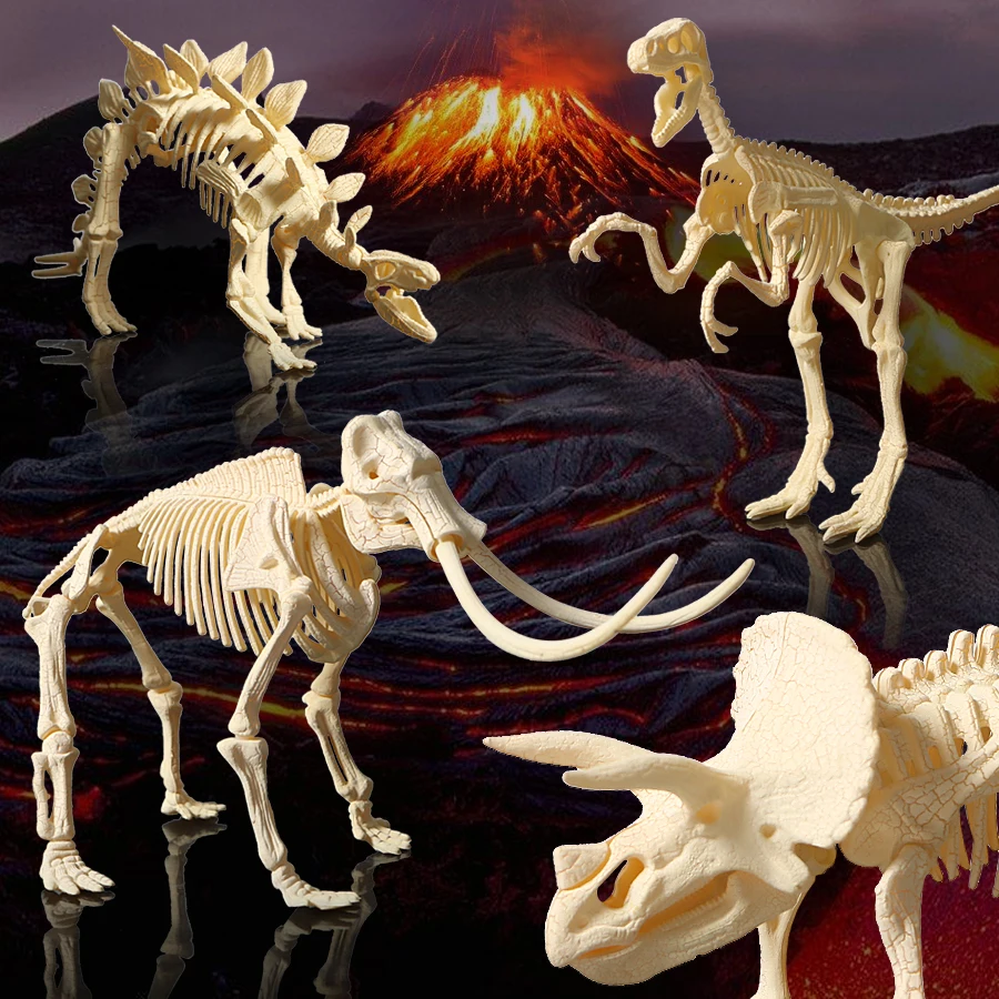 3D excavation kits DIY assembly Dinosaur models plastic skeleton toys ...