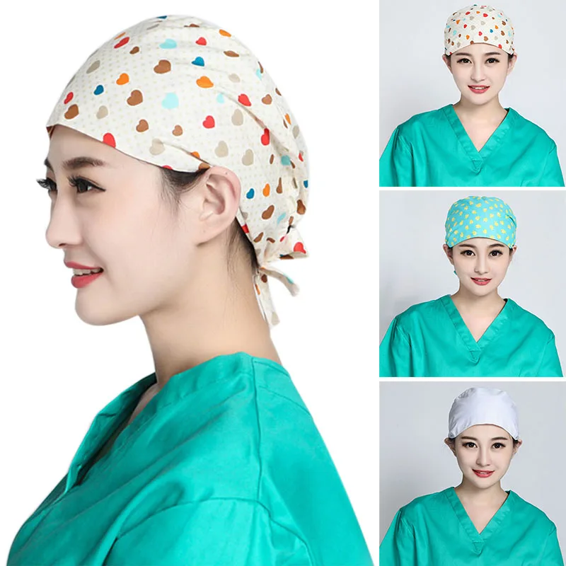 Adjustable Cotton Nurse Caps Fancy Printing Hospital Surgical Cap Women ...