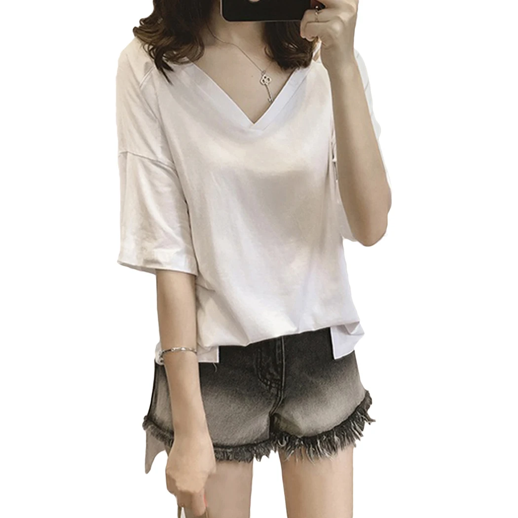 New Sexy V Neck T Shirt Fashion Summer Half Sleeve Tee Tops Ladies