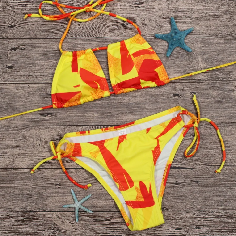 Midou Bikini Sexy Halter Spaghetti Strap Colorful Print Bikini Set