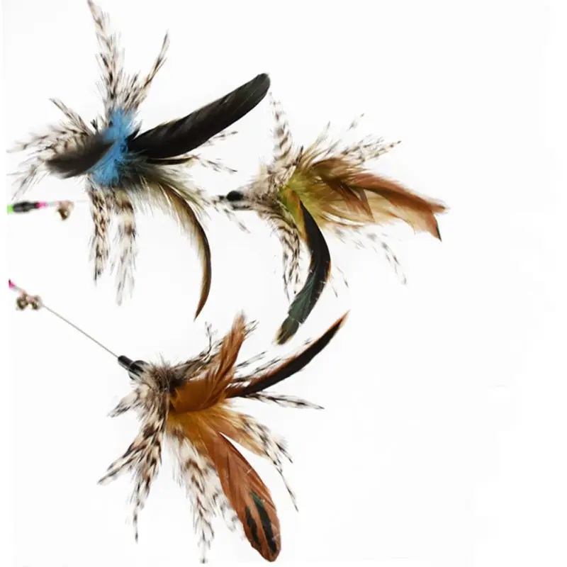 Pet Cat Toy Funny Rod Cat Stick Elastic Wire Colorful Feather Teaser ...