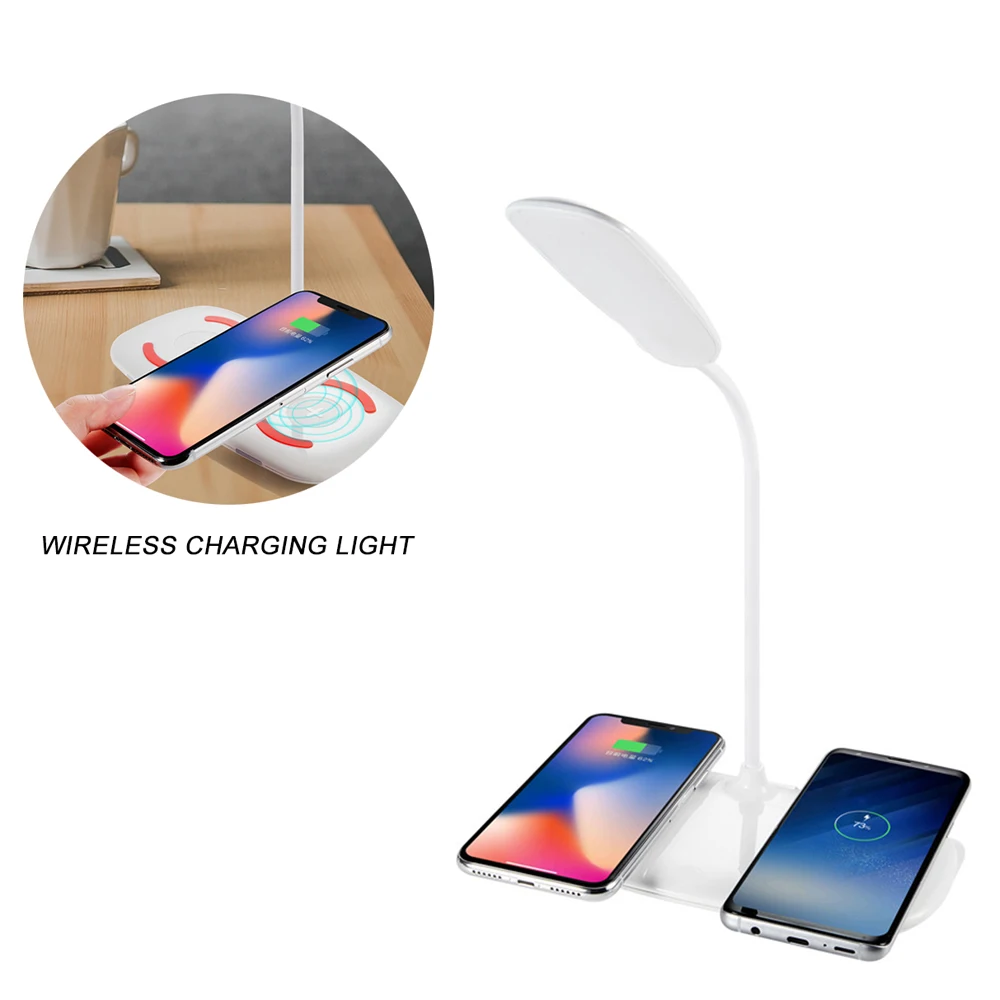 Wireless Dual Phone Charger Reading Lamp LED Table Lamp Two Phone ...