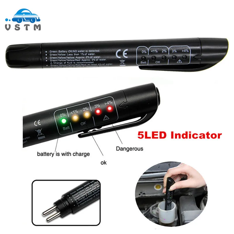 Auto Liquid Testing Brake Fluid Tester Pen 5 Led Indicator Display For ...