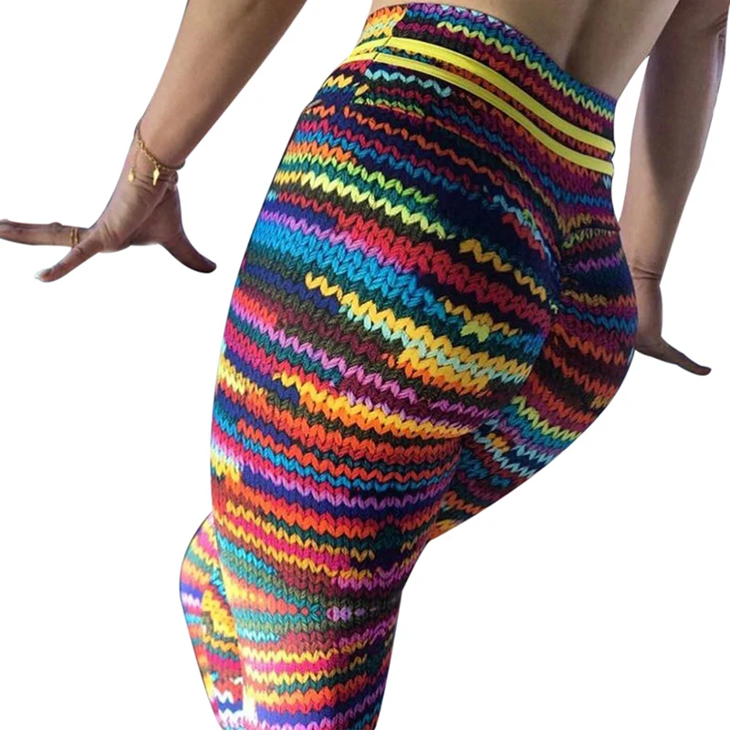 Original Knit Print Women Leggings Colorful String Rainbow Yoga ...
