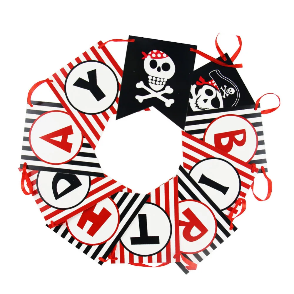 Pirate Happy Birthday Banner Pirate Theme Polka Dots Striped Printed