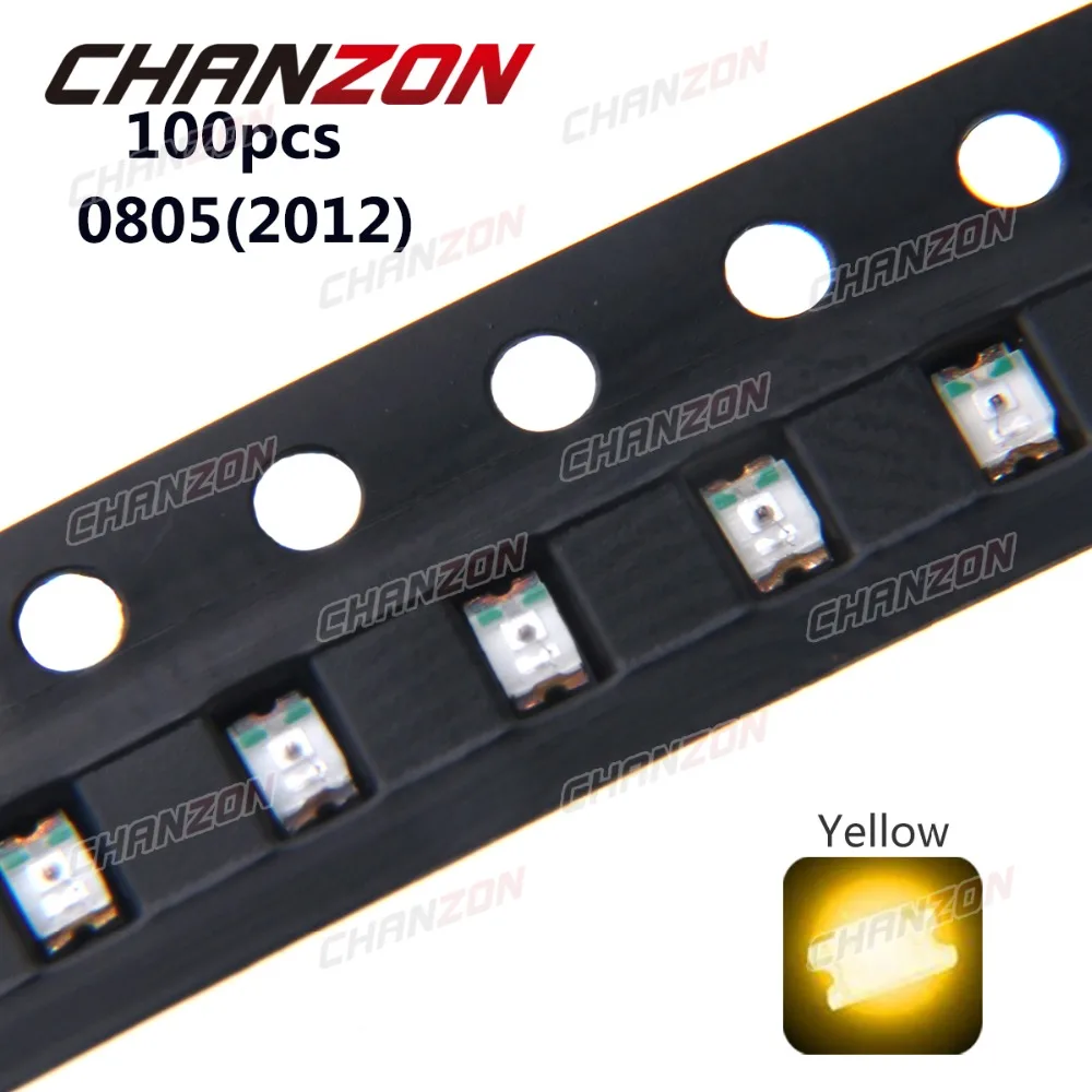 100pcs 0805 (2012) Yellow SMD Surface Mount LED Chips 20mA 2V 592nm LED ...