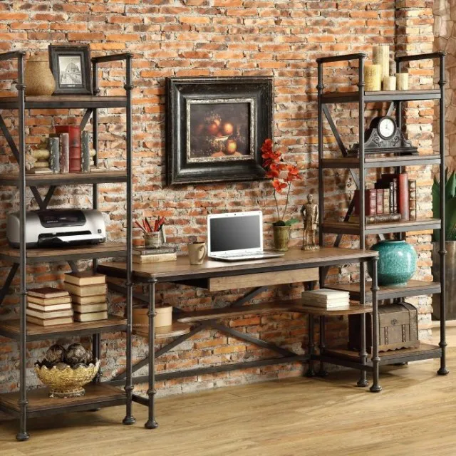 [Rural] LOFT iron wood shelving retro desk bookcase desk computer desk ...