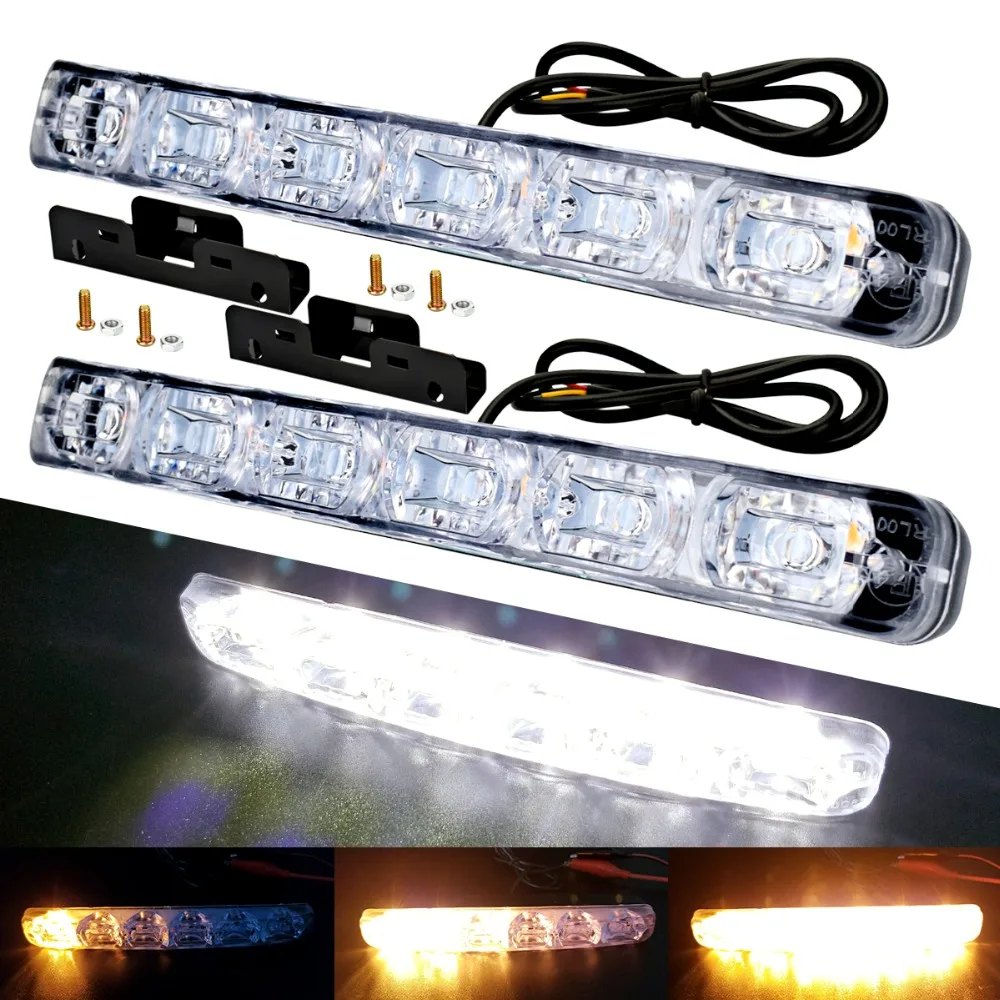 2pc White 12V 6 LED DRL Daytime Running Light Car Fog Day Driving Lamp ...