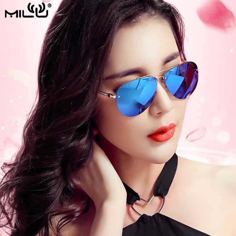 MILU Brand Logo Design Women Sunglasses Luxury Classic Rimless Mirror ...