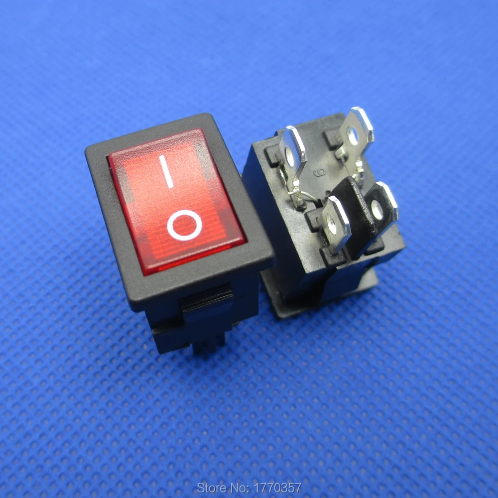 5 pcs red rocker switch 4 Pins with light 6A 250V AC / 10A 125V AC ON ...