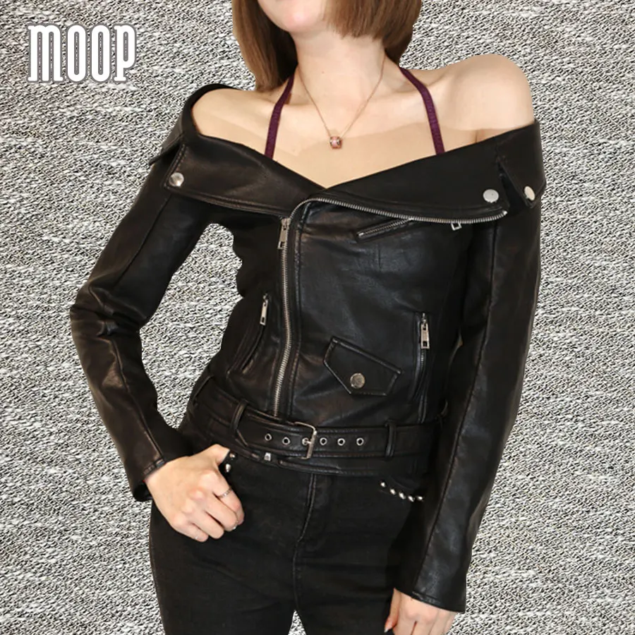 American-style-black-PU-leather-jackets-coats-sexy-slash-neck-rivet ...