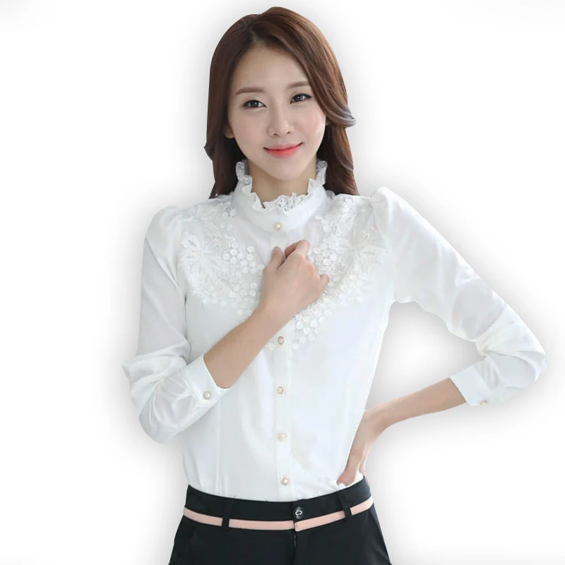 2017 New Women Autumn Spring Casual Basic Lace Chiffon Blouse Top Shirt