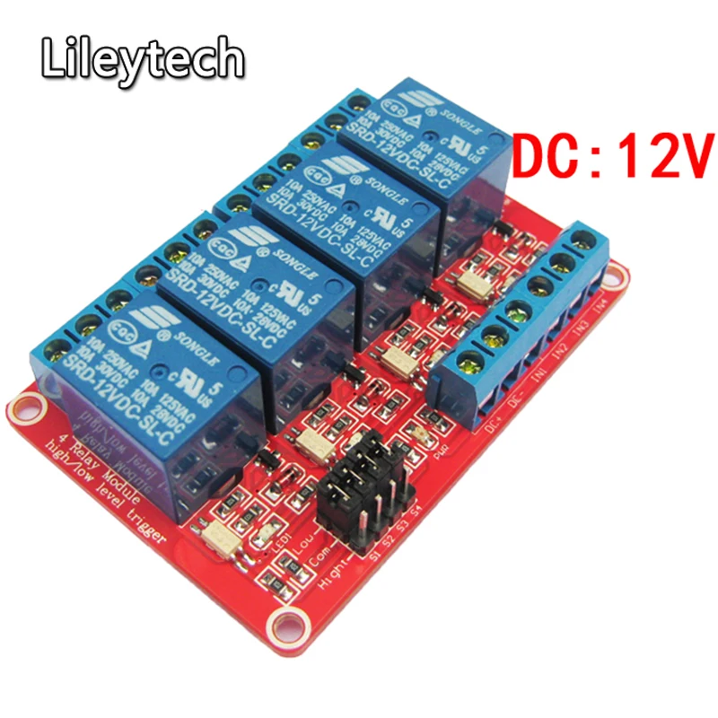 4 Channel 4 Road 12V Relay Module With Optocoupler Isolation Supports ...