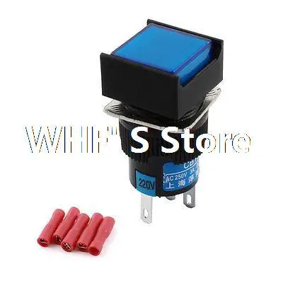 AC220V Blue Pilot Light Momentary Rectangle Pushbutton Switch w Wiring ...