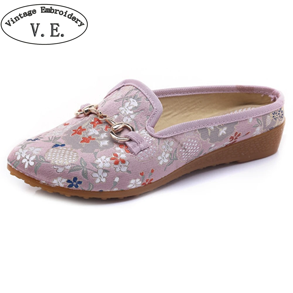 Chinese Women Summer Slippers Pointed Toe Floral Embroidered Soft Slip ...