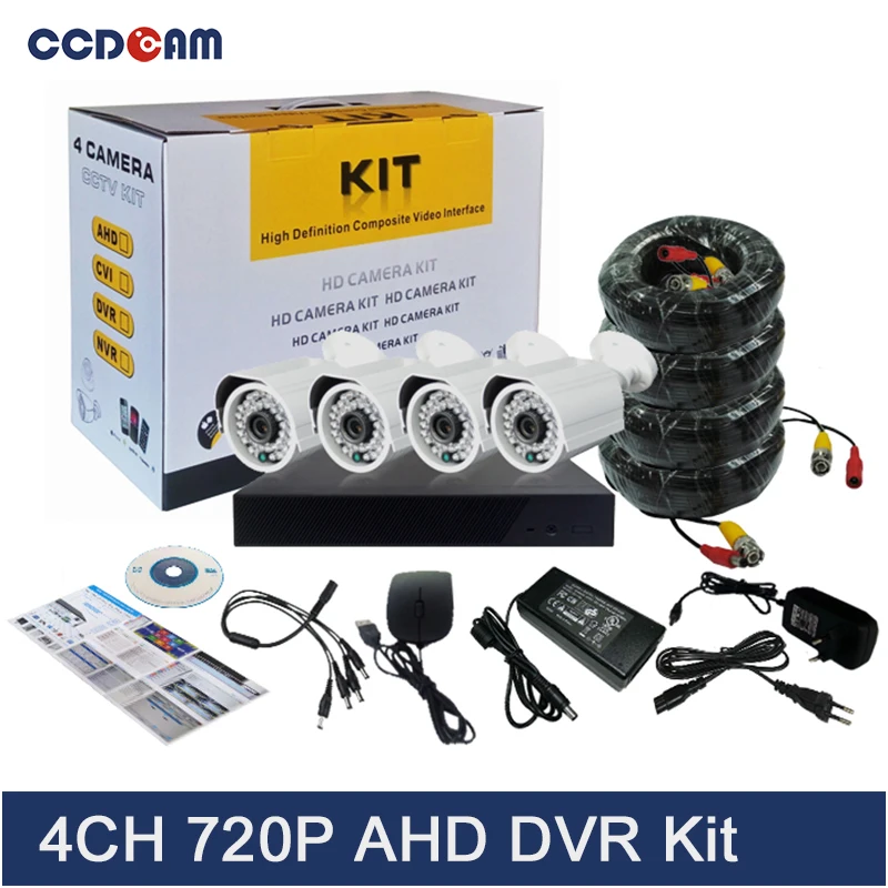 CCDCAM Sistema de videovigilancia, Kit de seguridad con 4 canales, 720P, AHD, DVR, cámara de 1MP ...