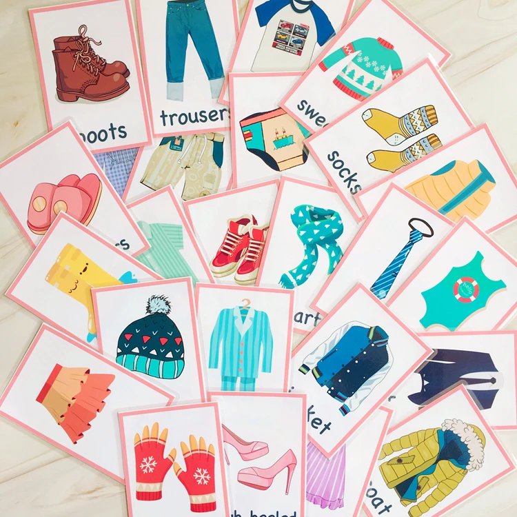 25PCS-Clothes-Kids-Montessori-English-Word-Pocket-Flash-Cards-Game ...
