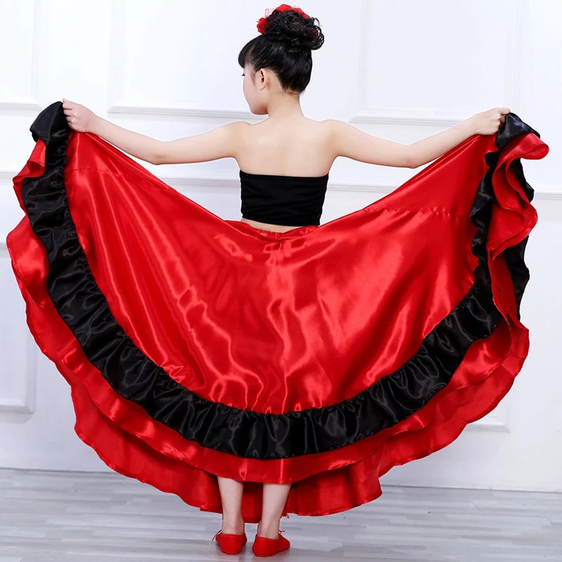Luxury Satin Golden Gypsy Girls Spanish Flamenco Skirt Ruffle Striped ...