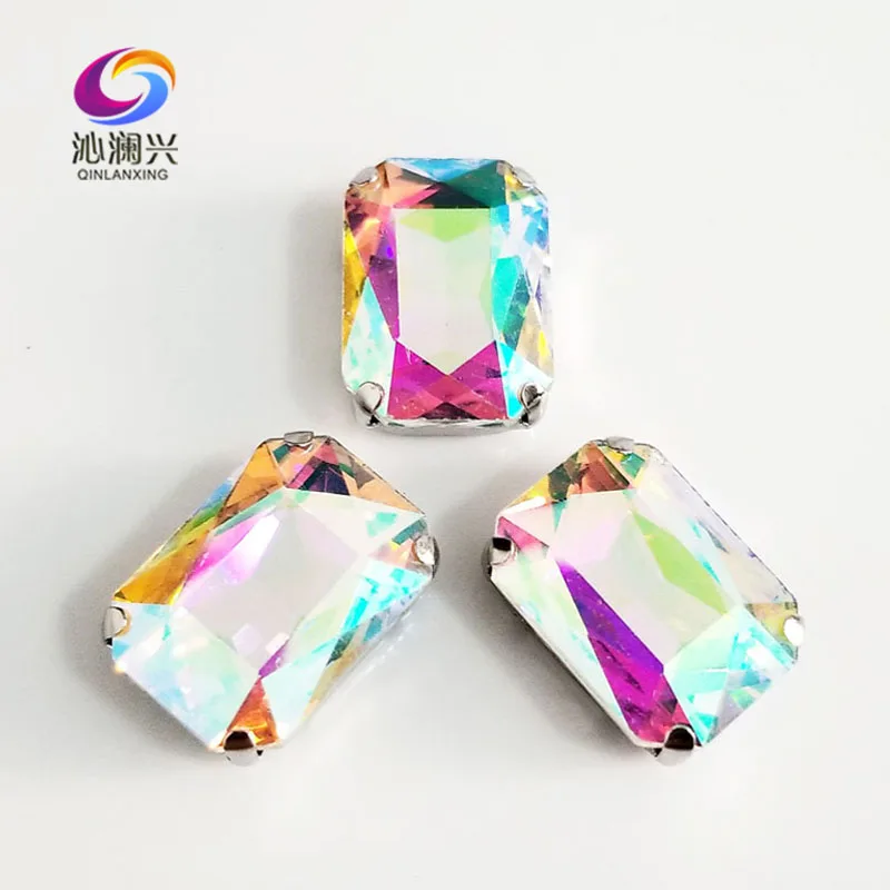 White Ab Rectangle Octagonal Shape High Quality Glass Crystal Sew On ...